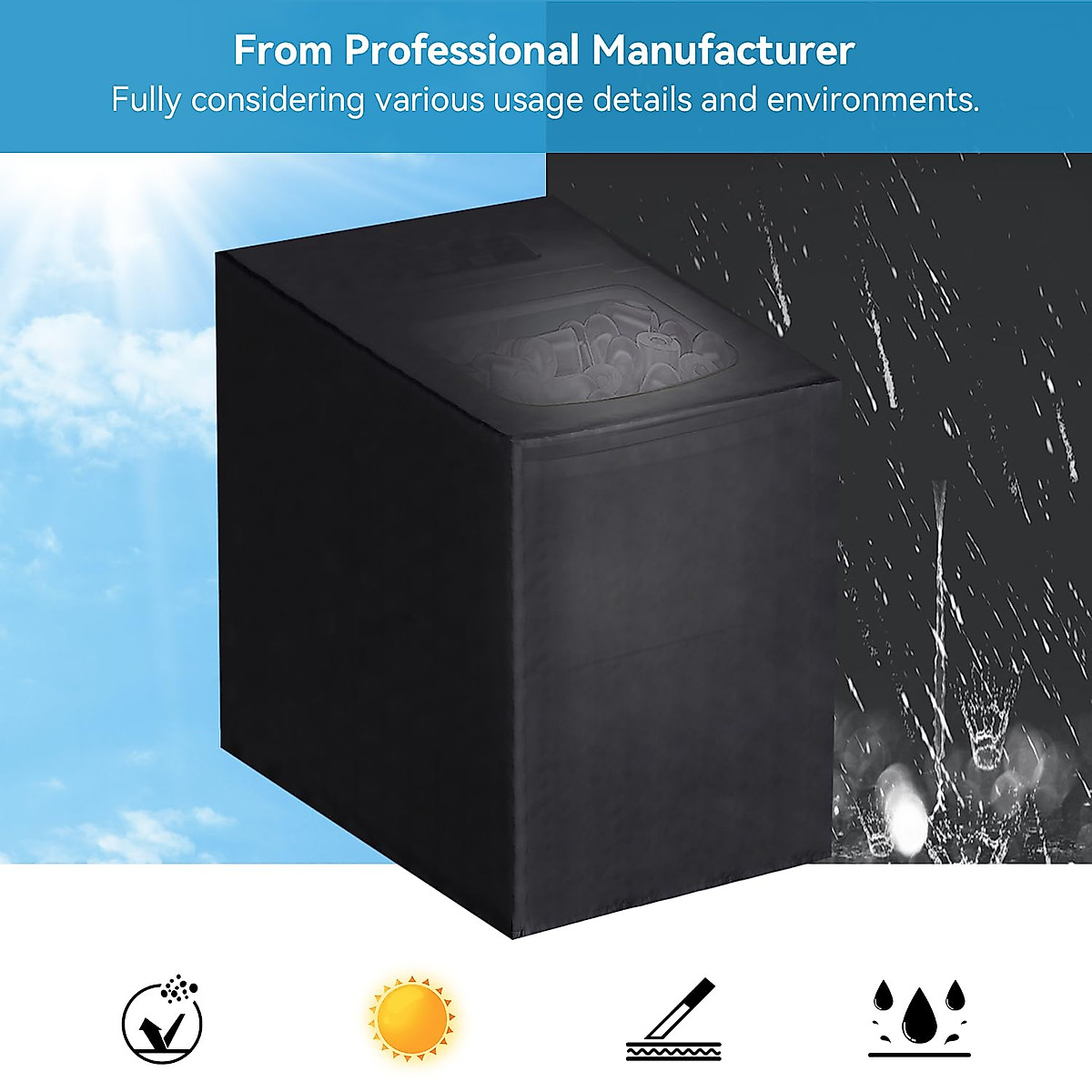 PASONIKA Ice Maker Cover, Waterproof Countertop Appliances Ice Machine Cover, Home Garage Office Universal Appliances Dust Resistant Protector, Black