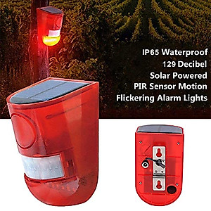 SZYOUMY Solar Powered Sound Alarm Strobe Light Flashing 6LED Motion Detector Security Alarm System 129dB Loud Siren for Home Villa Farm Hacienda Outdoor Yard Day and Night Mode(IP65 Waterproof)