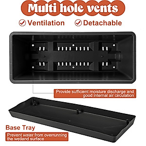 12 Pieces Rectangle Window Box Planter 17 Inch Window Plant Box Herb Planter Plastic Herb Pots for Indoor Plants Large Window Flower Boxes Outdoor with Tray for Garden, Balcony Home Decor (Dark Gray)