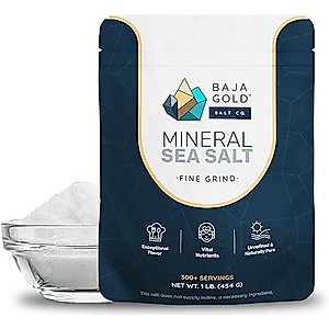 Baja Gold Mineral Sea Salt - Pure & Organic Authentic Salt for Cooking & Baking | Fine Grind Sea Salt - Low Sodium | Natural Baja Salt - Ideal for All Culinary Uses | 1 lb. Resealable Bag, 300+ Servings