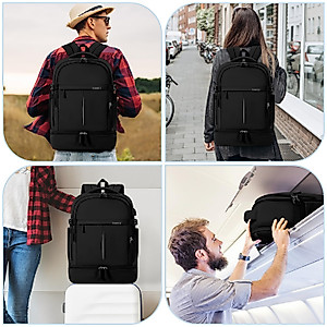 ZOMFELT Travel Backpack for Women Men,Carry On Backpack Airline Approved with Shoes Compartment, 15.6 Inch Laptop Backpack with USB Port,Waterproof Hiking Backpack Casual Daypack for College, Black