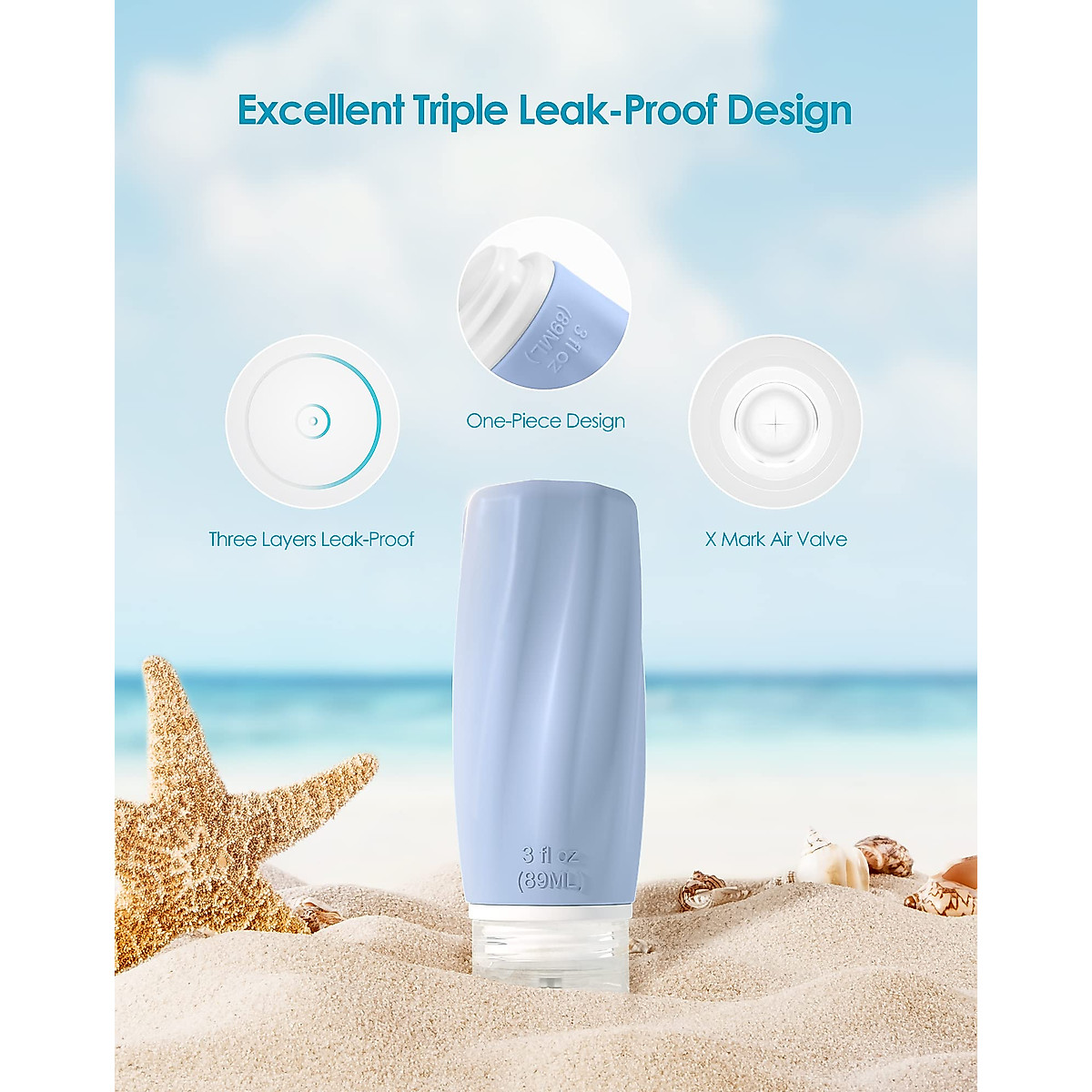 Morfone Travel Bottles for Toiletries, 3oz TSA Approved Travel Size Containers Leak Proof Squeezable Travel Accessories Refillable for Shampoo Conditioner Lotion Liquids(Blue)