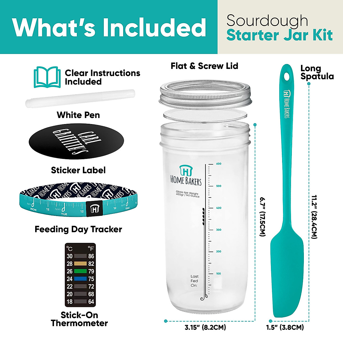 Ameeze Artisan Sourdough Starter Bundle: 24oz Wide Mouth Jar for 3 Loaves and Resusable Bread Bag