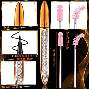 Loopeer 40 Pcs Self Adhesive Eyeliner Set 20 Pcs 2 in 1 Liquid Eyeliner Pen Non Magnetic Eye Liner Pen Diamond Glitter Eyeliner Glue Pen for Lashes with 20 Pcs Pink Lash Wand for Women Girl Eye Makeup