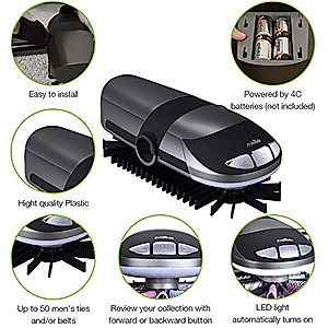 Primode Motorized Tie Rack Stores Up to 50 Ties– Closet Organizer, Holds & Displays Up to 50 Ties Or Belts, Rotation Operates with Batteries. Great Gift Idea for Fathers Day