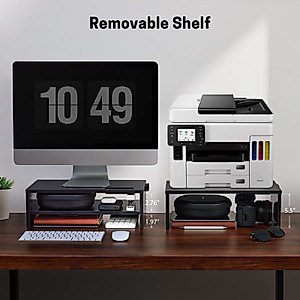 LORYERGO Monitor Stand - Monitor Riser 16.5 inch, 2 Tier Computer Stand, Monitor Stand Riser w/Cellphone Holder & Storage Space, Desk Stand for Laptop, Printer, PC, for Home & Office