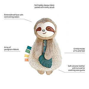 Itzy Ritzy - Itzy Lovey Including Teether - Baby Lovey with Teether, Textured Ribbons & Dangle Arms - Features Crinkle Sound, Sherpa Fabric and Minky Plush (Sloth)