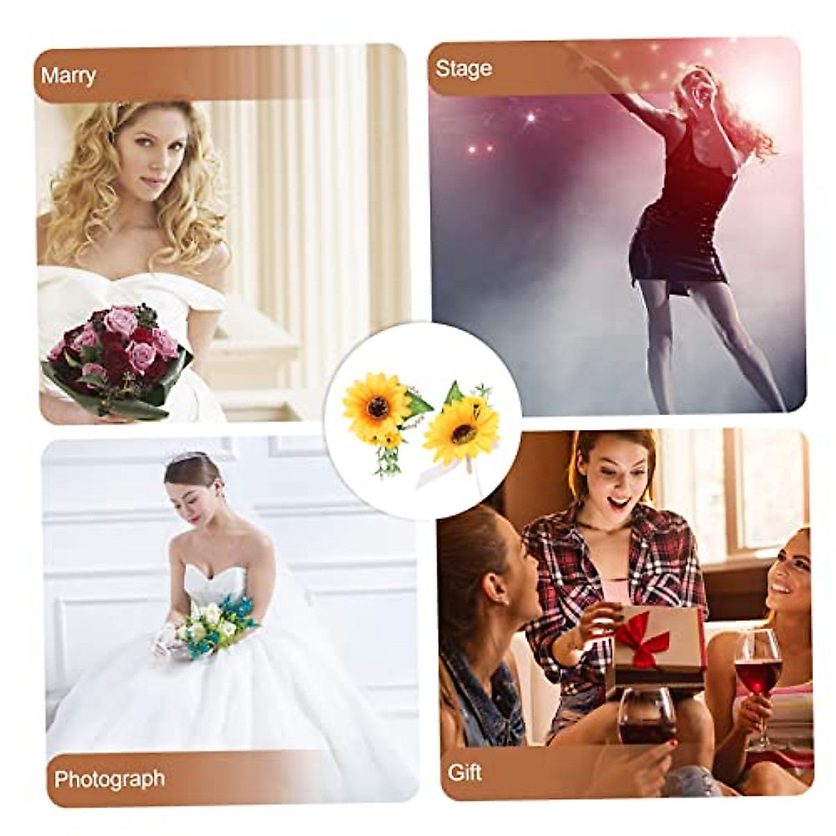 ARTIBETTER 2pcs Corsage Wrist Flower Bracelets for Man Prom Hair Accessories Men Gifts Stocking Stuffers Sunflower Wristlet Band Bracelet Sunflower Brooch Corsage Bride Brooch Wedding Corsage