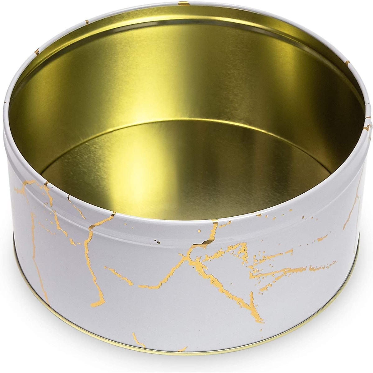 Juvale Nesting Tins Set, White Marble Canisters with Lids, Gold Print (3 Sizes)