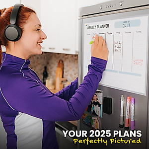 Magnetic Weekly Dry Erase Board Calendar Whiteboard- Latest Premium Nano Technology Stops Stains- 17x12” Whiteboard Calendar for Fridge- 4 Fine Tip Markers and Large Eraser- Weekly Planner White Board