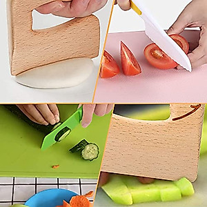 Leking 8 Pcs Wooden Kids Kitchen Knife, Plastic Kids Knife Set Include Wood Kids Safe Knife, Serrated Edges Plastic Toddler Knife, Plastic Potato Slicers, Sandwich Cutter, Y Peeler and Cutting Board