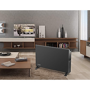 DeLonghi Convection Panel Heater, Full Room Quiet 1500W, portable electric heater is freestanding/easily wall mounted. Energy Saving, quick heat distribution, timer, asphalt gray, HCX9115E