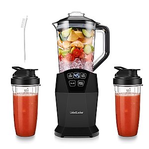 Liebe & Lecker Personal Blender with 1200-Peak-Watts, Smart technology for Frozen Drinks, Shakes, Smoothies & Sauces, Smoothies Blender with 50-oz Pitcher, （2）28-oz To-Go-Cups & Spout Lids, Black
