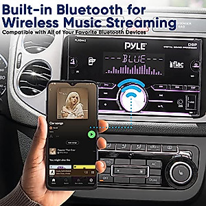 PyleUsa DSP Stereo Receiver Power Amplifier, Bluetooth Compatible, 150 Watt Vehicle Head Unit, 2/3 Way Crossover, 25-Band EQ, SWC Jack, AM/FM/MP3/USB/AUX, Double DIN, 30 Preset Stations, LCD Display