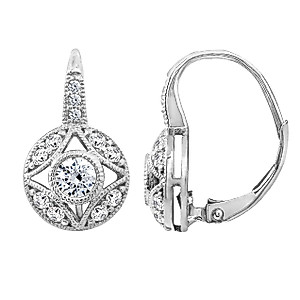DIAMONBLISS Yellow Gold/Rose Gold/Rhodium Plated Sterling Silver Cubic Zirconia 1 carat Antique Design Leverback Earrings