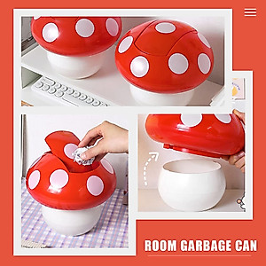 Healeved Small Trash Can for Desktop, Mushroom Trash Can Mini Adorable Trash Can with Lid Tabletop Trash Can