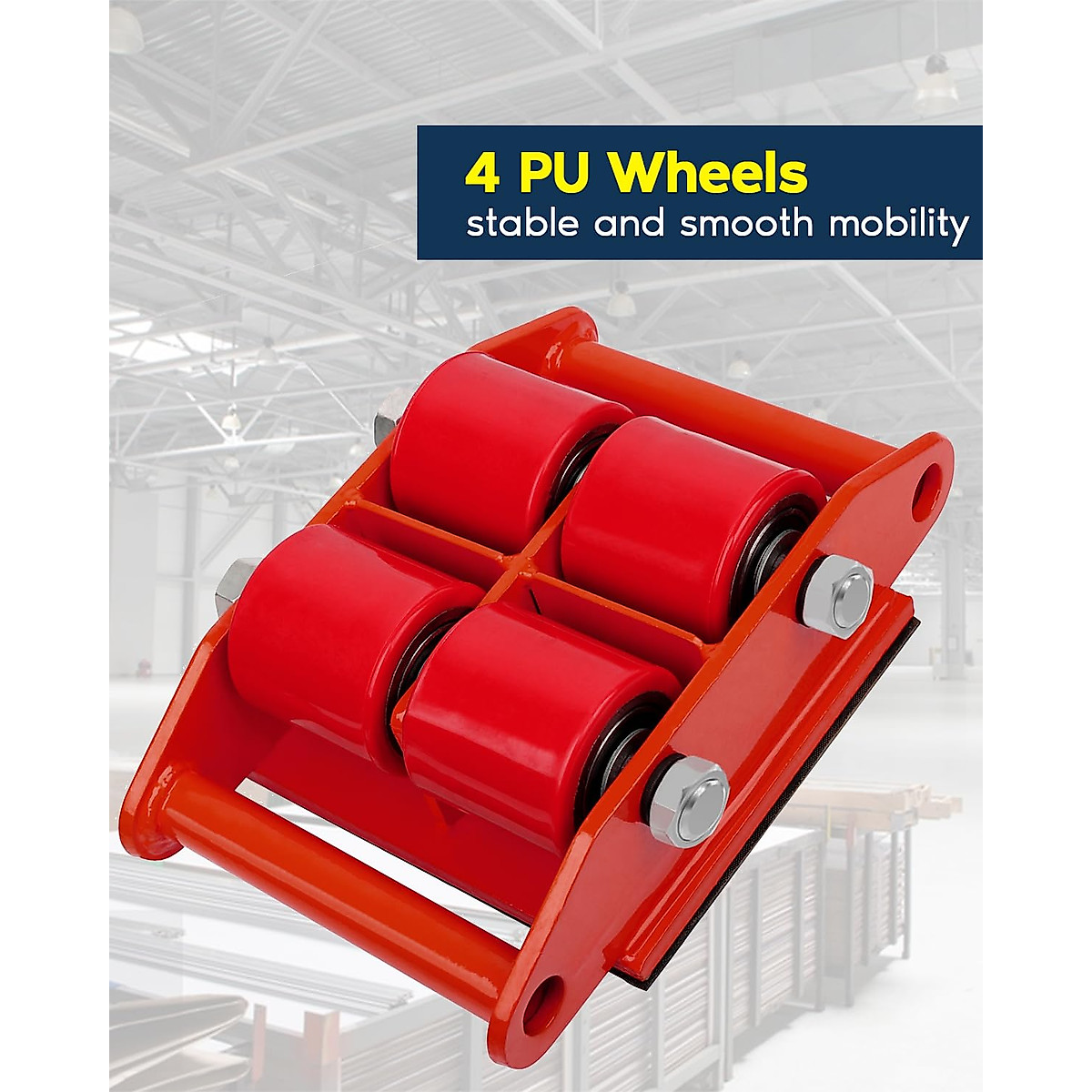 FAHKNS Machinery Moving Skate Heavy Duty Machinery Skates Cargo Mover 6T Machine Skates with 360° Rotation Cap 4 PU Rollers for Heavy Duty Industrial Moving Equipment(Red)