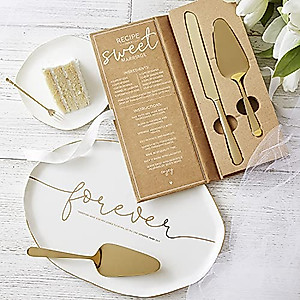 Creative Brands Corrugated Book Box Gift Set by Faithworks, 2-Piece, Wedding Cake Server & Knife - Champagne Gold