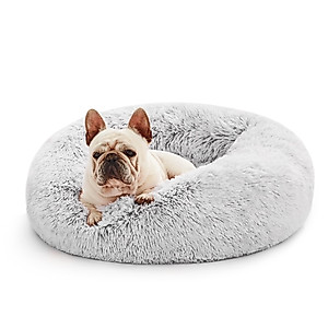 Love's cabin 24in Cat Beds for Indoor Cats - Cat Bed with Machine Washable, Waterproof Bottom - Grey Fluffy Dog and Cat Calming Cushion Bed for Joint-Relief and Sleep Improvement