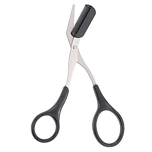 1 PCS Men Women Professional Eyebrow Scissors-Eyelash Hair Remover Tool with Comb and Non Slip Finger Grips(Black+ Silver)