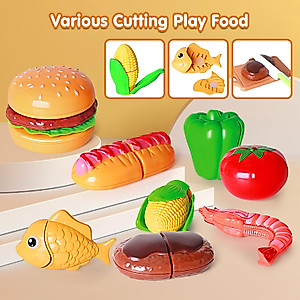 Yalujumb 68PCS Toy BBQ Grill Set,Kitchen Toy Set,Barbecue Kitchen Cooking Playset with Realistic Spray,Light&Sound,Kids Grill Playset Interactive BBQ Toy Set for Kids