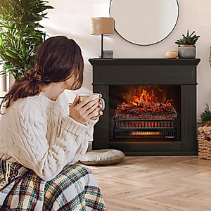 23 inch Electric Fireplace Heater Portable for Indoor, Living Room, Large Room, Logs with Lights, 3D Flame Effects, Adjustable Brightness, Timer, Remote Control,1400W
