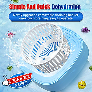 Portable Washing Machine with 3 Intelligent Cleaning Modes,11L Mini Washer with Foldable Design,Mini Folding Washing for Travel,Camping,Apartment,Dorm,Baby Clothes,Socks,Underwear Blue