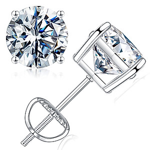 SMILEST 0.6ct Moissanite Stud Earrings for Women Men, Round D Color VVS1 Clarity Moissanite Diamond Earrings 18K White Gold Vermeil 925 Sterling Silver 4 Prong Solitaire Moissanite Earrings for Women