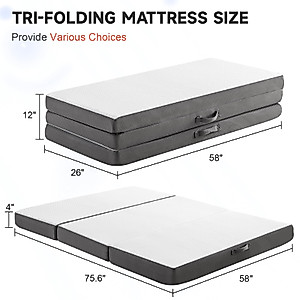 POHARE Folding Mattress Queen, Memory Foam Foldable Mattress Topper with Storage Bag & Blanket, Portable Trifold Mattress with Breathable Washable Cover for Camping, Floor, Guest