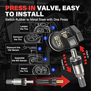 Autel TPMS Sensor Set of 4, MX-Sensor 2in 1 Dual Frequency 315MHz + 433MHz Press-in OE-Level Universal TPMS Sensors Programmable by Autel TPMS Tool Compatible with TS408S TS508WF TS601 (Metal Valves)