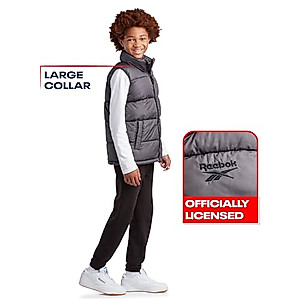 Reebok Boys Puffer Vest - Kids Lightweight Quilted Full Zip Vest - Outerwear Sleeveless Jacket for Boys (8-20), Size 8, Charcoal