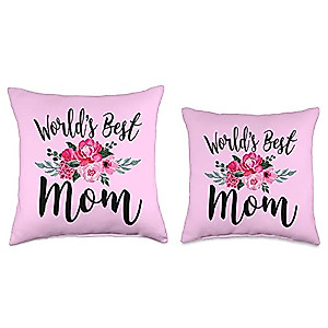 Best Mama On Earth Designz World's Best Mom Cute Floral Mother's Day Appreciation Throw Pillow, 16x16, Multicolor