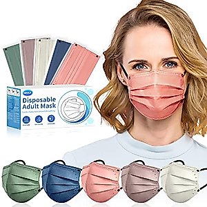 NEWLA Face Mask Disposable Adult - 4 Ply Protection Masks 50 Pack Individually Wrapped Mask Multicolored Breathable Safety Masks for Women & Men