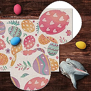 Nepnuser Linen Happy Easter Table Runner Spring Easter Egg Decoration Farmhouse Home Dining Room Kitchen Table Decor (13" x 72")