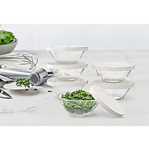 KooK Small Glass Prep Bowls with Lids Set, Clear Mini Food Storage Containers, Perfect for Dips, Microwave & Dishwasher Safe, 7.25 oz, Set of 8
