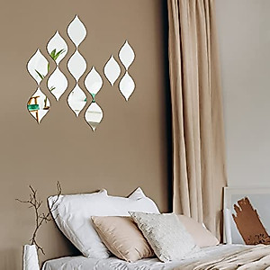 15 Pack Removable Acrylic Mirror Wall Stickers Teardrop Mirror Acrylic Wall Sticker 3D DIY Wall Decals Art for Living Room Bathroom Home Office Classroom, 11.8 x 6.6 Inch (Silver)