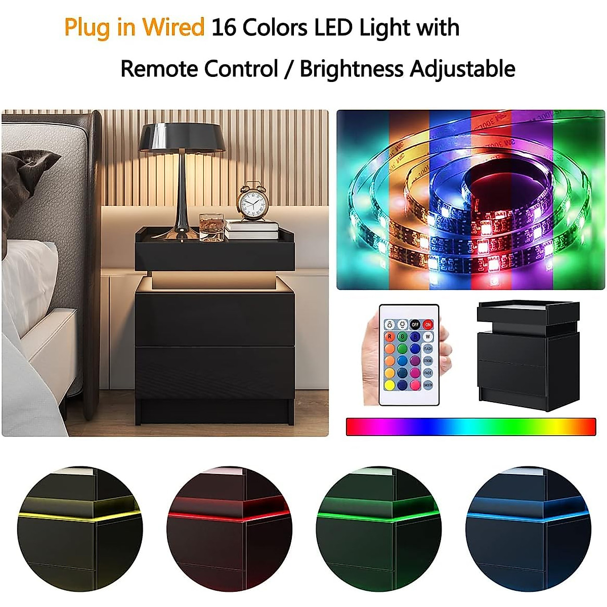 HOMMPA 06 WB-BL Nightstand, 1 Pcs, Black W/Side