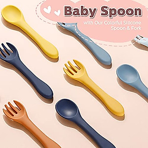 10 Pieces Baby Led Weaning Spoons and Forks Set Infant Silicone Spoon First Self Feed Baby training Utensils for Toddler First Stage Feeding Supplies for Kids Over 6 Months, 5 Pairs (Bright Colors)