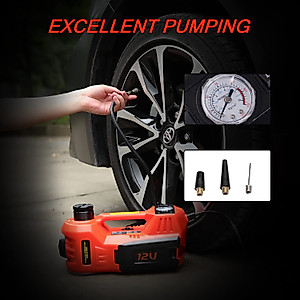 ROGTZ Electric Car Jack 5 Ton 12V Hydraulic Car Jack with Tire Inflator Pump and LED Light, Electric Car Jack Lift Floor Jack for SUV Sedans Tire Change (Red)