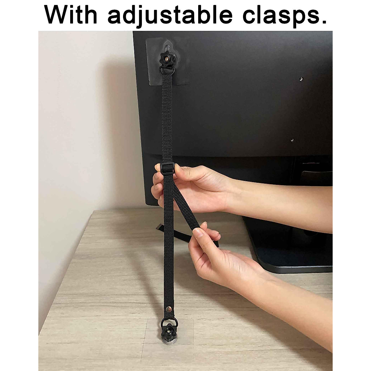 6 Pcs No-Drill Flat Screen TV Safety Straps, Adhesive and Adjustable Anti-Tip Furniture Anchor Kit for Baby Proofing