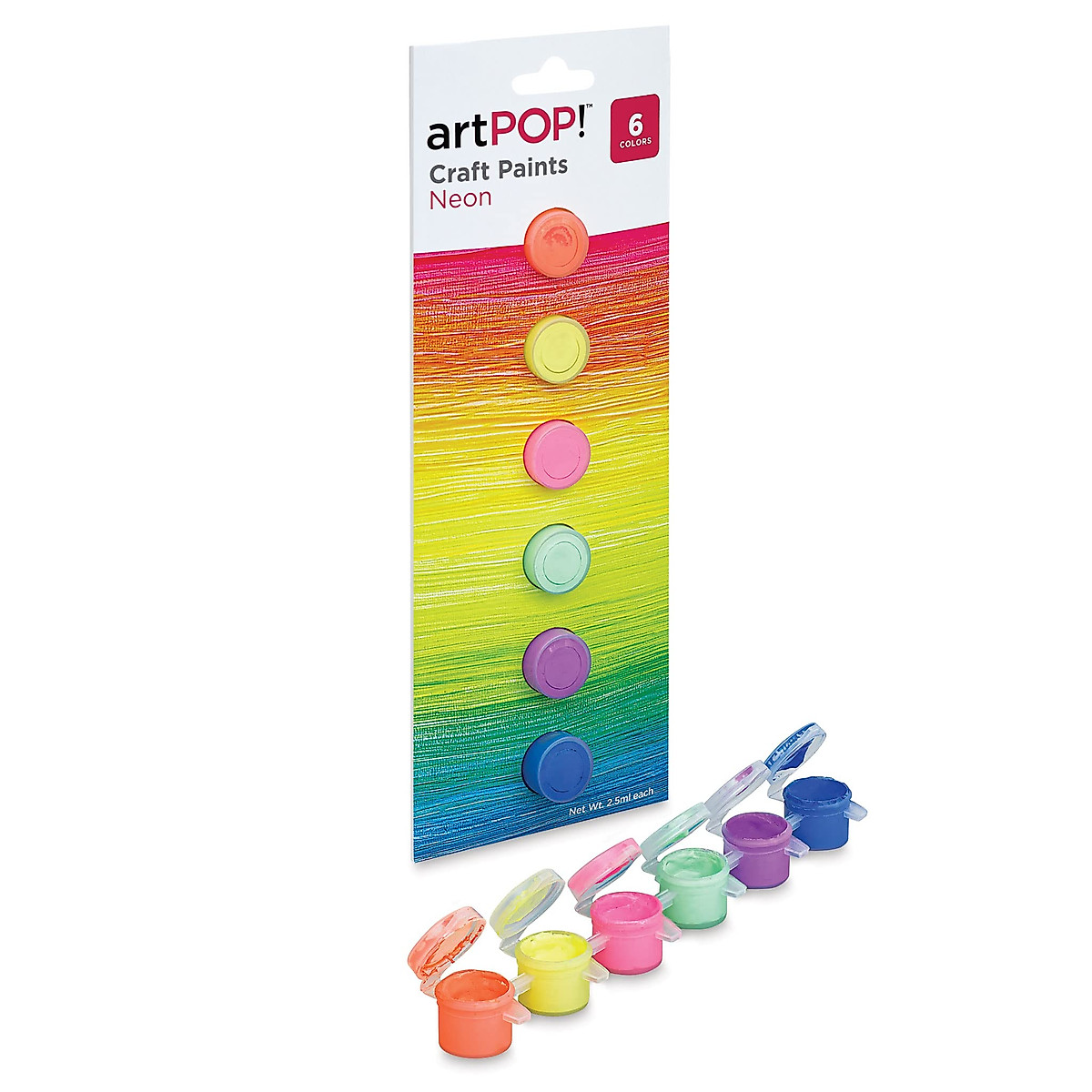 artPOP! Acrylic Craft Paint, Set of 6 Neon Bright Colors, 2.5 ml Each, Mini Paint Pot Pod Strips, Washable, Non-Toxic for Arts and Crafts, Poster Paint, Painting on Paper, Canvas, Wood, Fabric