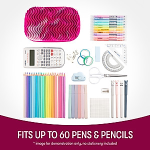 ZIPIT Wavy Pencil Box for Girls | Fidget Box | Silicon Sensory Case | Large Capacity Pencil Case (Pink)