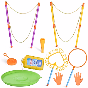 FUN LITTLE TOYS 10Packs Giant Bubble Wands Set with 17oz Bubble Solution, Catchable Big Bubble Wands with Tray Bulk for Kids Adults, Funny Bubble Maker for Summer Outdoor Activity, Easter Party Favors