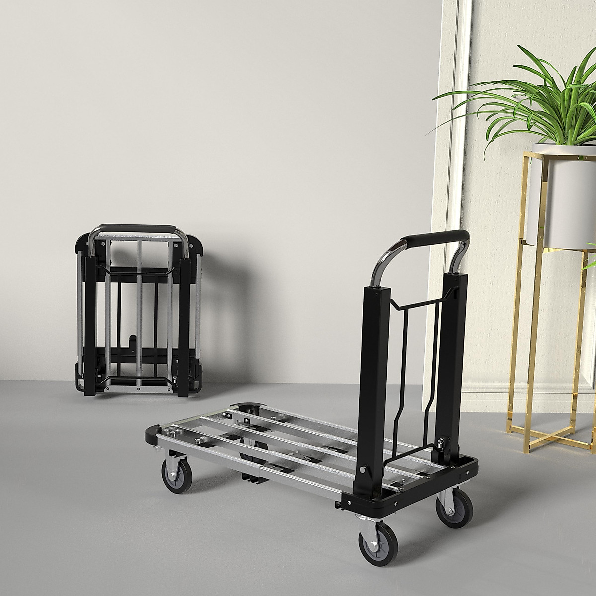 Folding Platform Truck cart with 4 Wheels, Moving Cart Collapsible Dolly, Foldable Dolly Cart, 330LBS Capacity, Durable, Solid & Essentials for Moving Luggage, Travel, Shopping