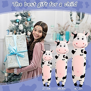 TEFU Lovely Creative Milk Cow Plush Pillow Toys Soft Stuffed Cartoon Animal Cattle Doll Bedroom Sleeping Pillow Cushion,Gifts for Friends Kids (70cm/27.5in)