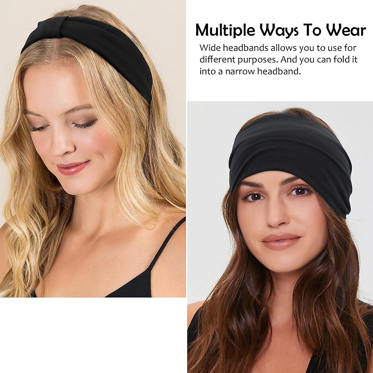 Wecoe 6 Pack Wide Headbands for Women - Knotted Elastic Hair Wraps and Bands for Wigs, Running, Yoga, Fashion Accessories for Women and Girls