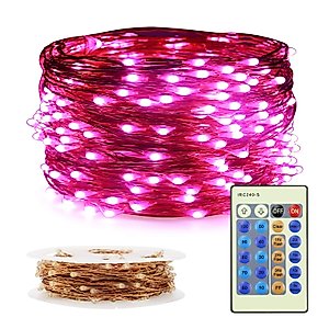 ER CHEN Dimmable LED String Lights Plug in, 66ft 200 LED Waterproof Pink Color Fairy String Lights with Remote, Indoor/Outdoor Copper Wire Decorative Lights for Bedroom, Patio, Garden, Yard, Party