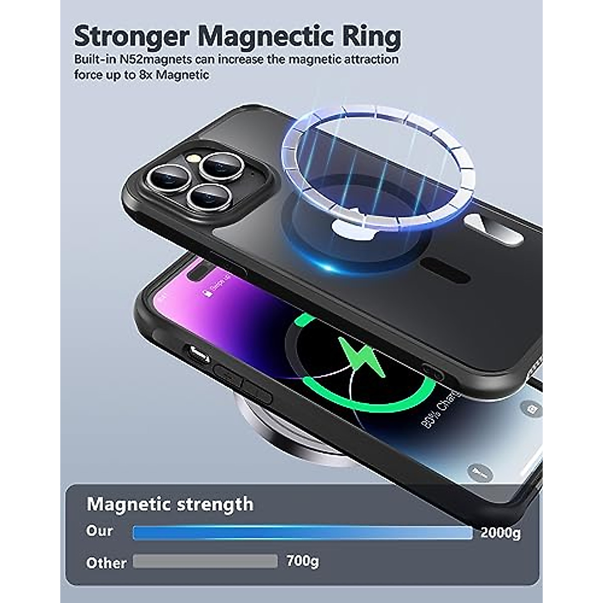TXXTOL 3 in 1 Magnetic iPhone 14 Pro Case Compatible with Magsafe iPhone 14 pro Case Magsafe+ Screen Protector + Camera Lens Protector Raised Edges Protect Camera and Screen Black+Clear 6.1 Inch