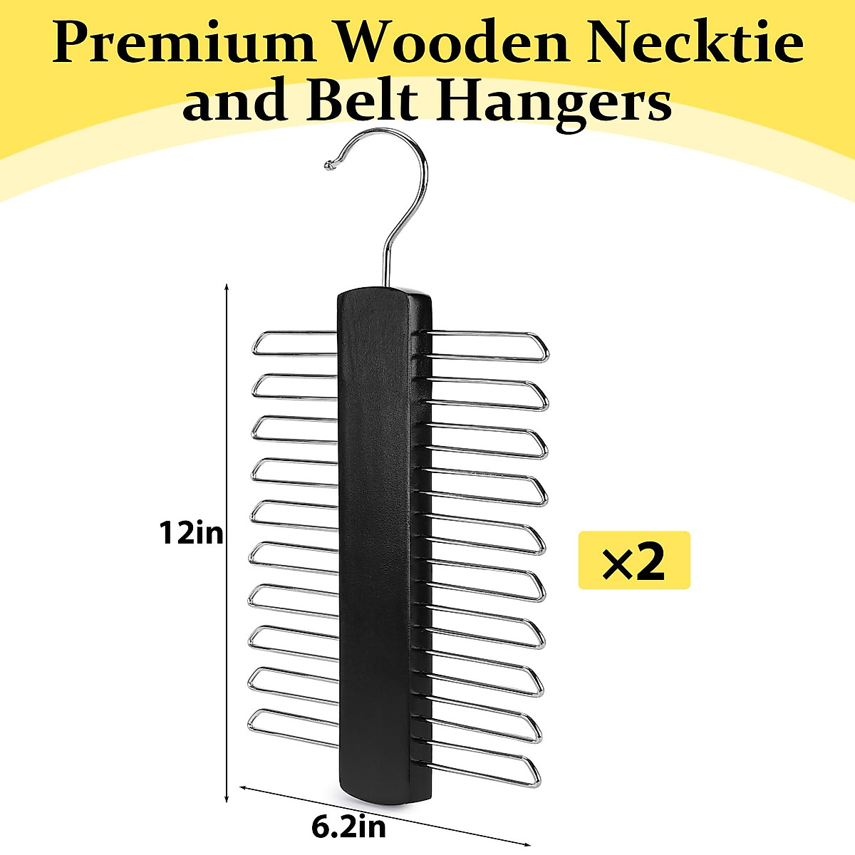 JOHOUSE 2PCS Tie Rack for Closet,Wooden Necktie Organizer and Belt Hangers,360 Degree Swivel Space Saving Ties Holder for Men Hanging 40 Ties,Black