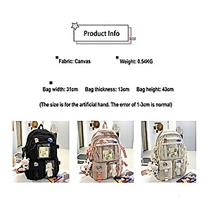 ZUCHON Kawaii Backpack with Pendant and Pins Kawaii School bag Cute Aesthetic Backpack Cute Kawaii Backpack for School (with Lunch Bag) Beige